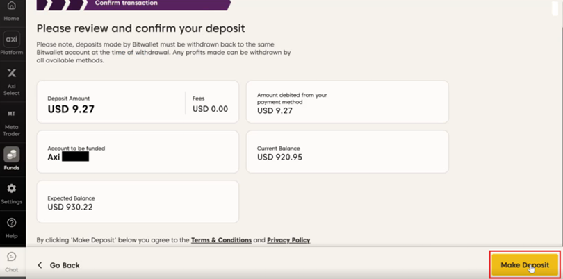 How can I deposit funds into my MT4/MT5 account using Bitwallet? – Axi Help Center (EN-US)