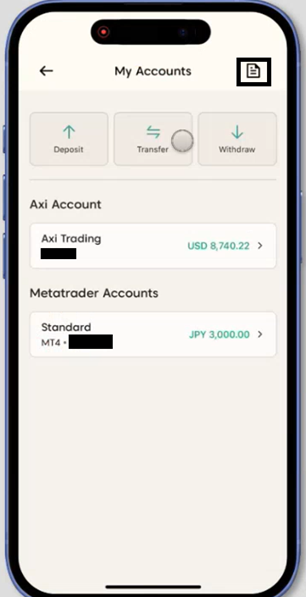 Kann ich meinen Einzahlungs- und Auszahlungsverlauf in der Axi Trading Platform App einsehen ...