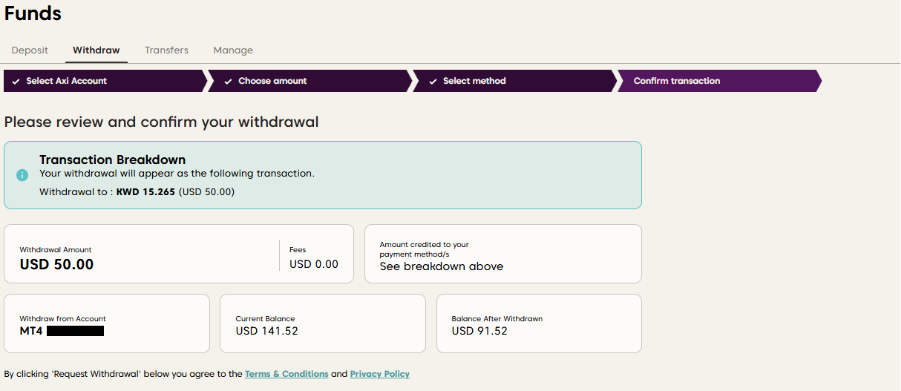 كيف يمكنني سحب الأموال من حساب MT4 الخاص بي باستخدام Knet؟ – Axi Help Center (AR)
