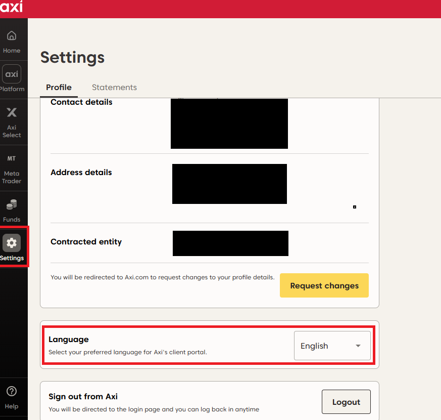 Bahasa pilihan saya tidak diperbarui setelah beralih ke Portal Klien Axi yang baru. Bagaimana ...